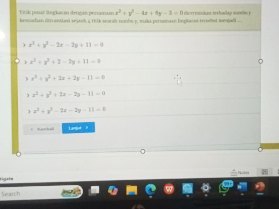 Titik pusat lingkaran dengan persamaan $x^2 | StudyX