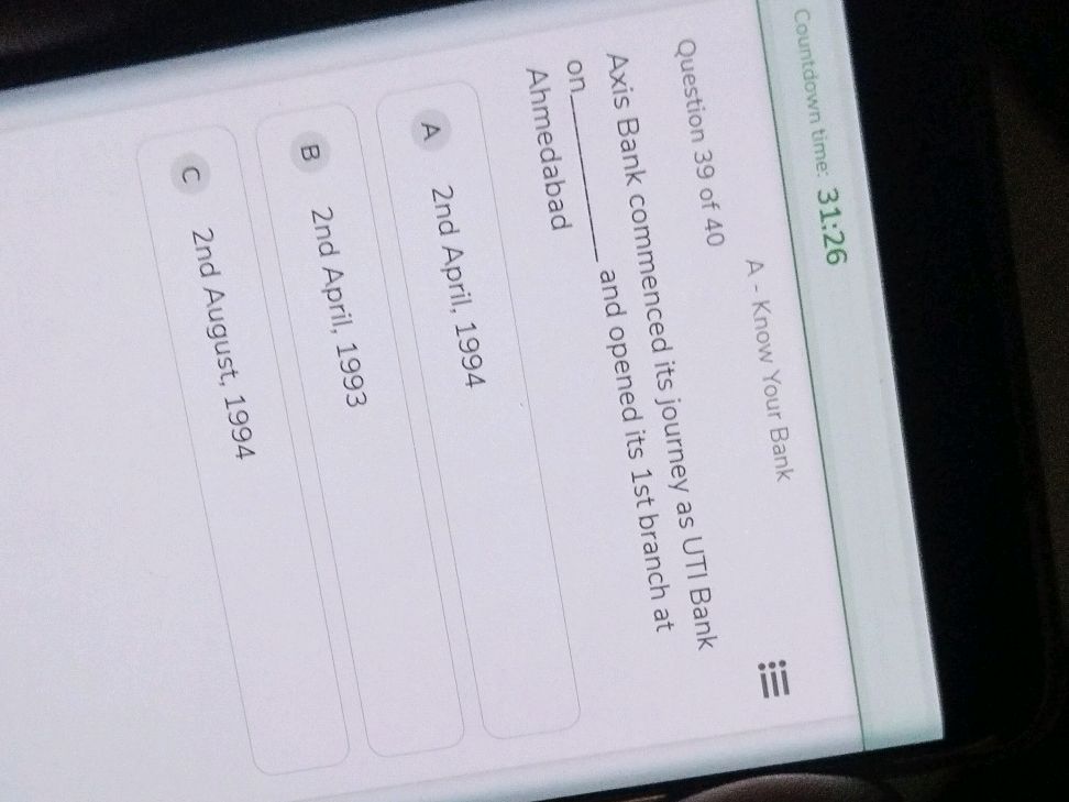 Question 39 of 40 Axis Bank commenced its | StudyX