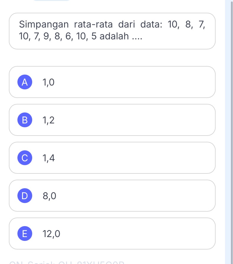 Simpangan rata-rata dari data: 10, 8, 7, 10, | StudyX