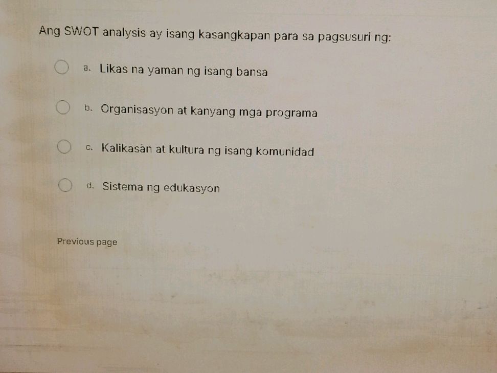 Ang SWOT analysis ay isang kasangkapan para | StudyX