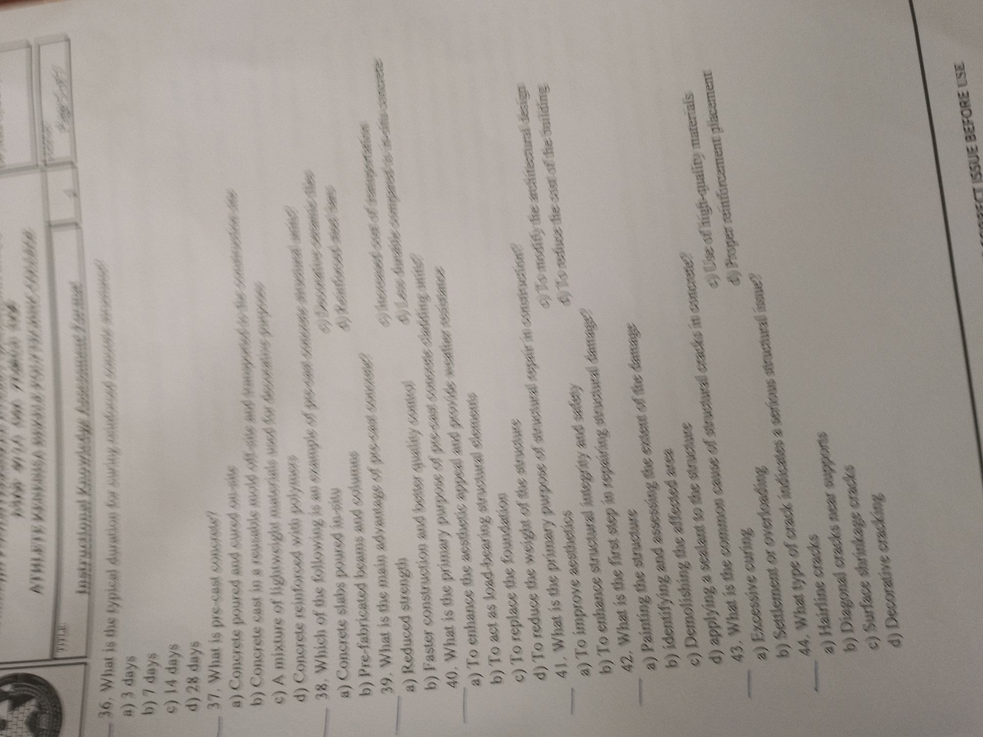 36. What is the typical duration for curing | StudyX