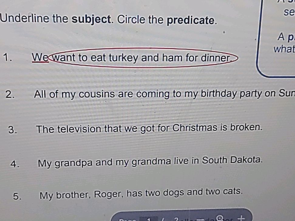 Underline the subject. Circle the predicate. | StudyX