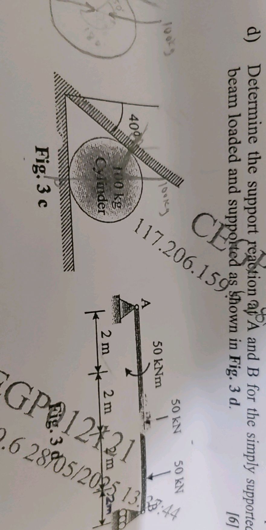 d) Determine the support reaction at A and B | StudyX
