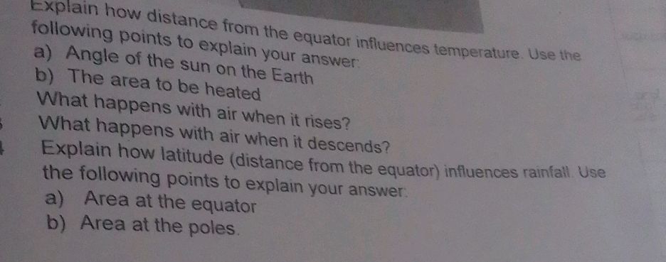 Explain how distance from the equator | StudyX
