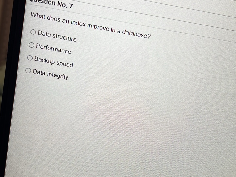 What does an index improve in a database? | StudyX