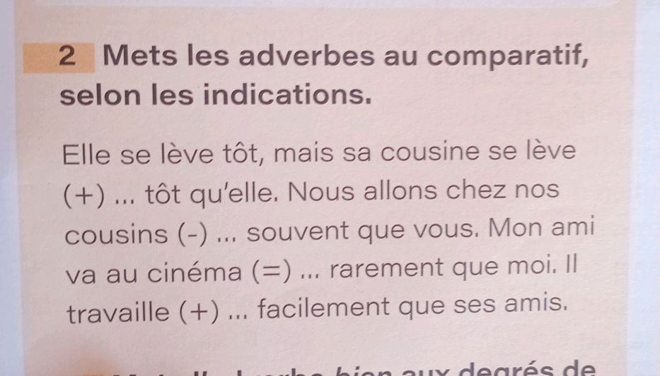 2 Mets les adverbes au comparatif, selon les | StudyX