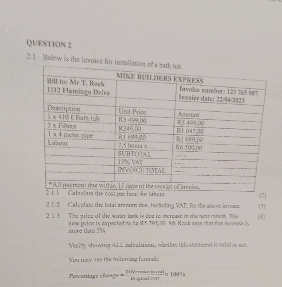 2.1 Below is the invoice for installation of | StudyX