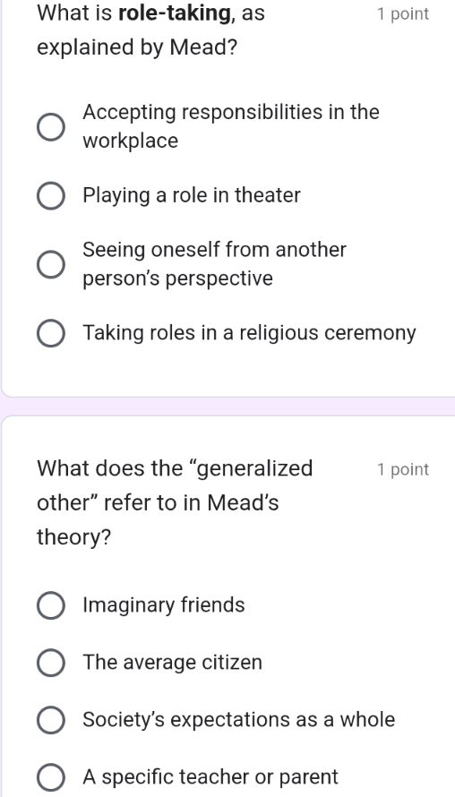 What is role-taking, as explained by Mead? | StudyX