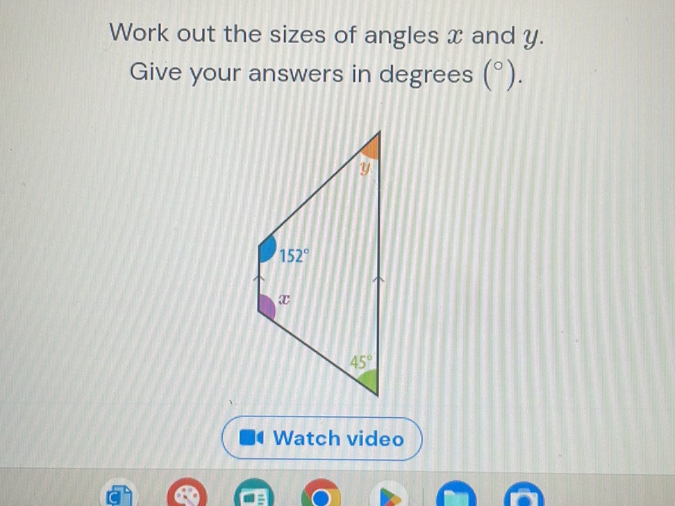 Work out the sizes of angles $x$ and $y$. | StudyX