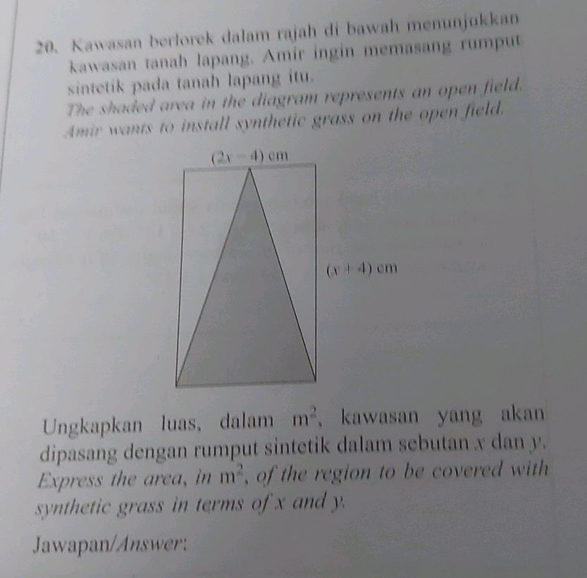 20. Kawasan berlorek dalam rajah di bawah | StudyX
