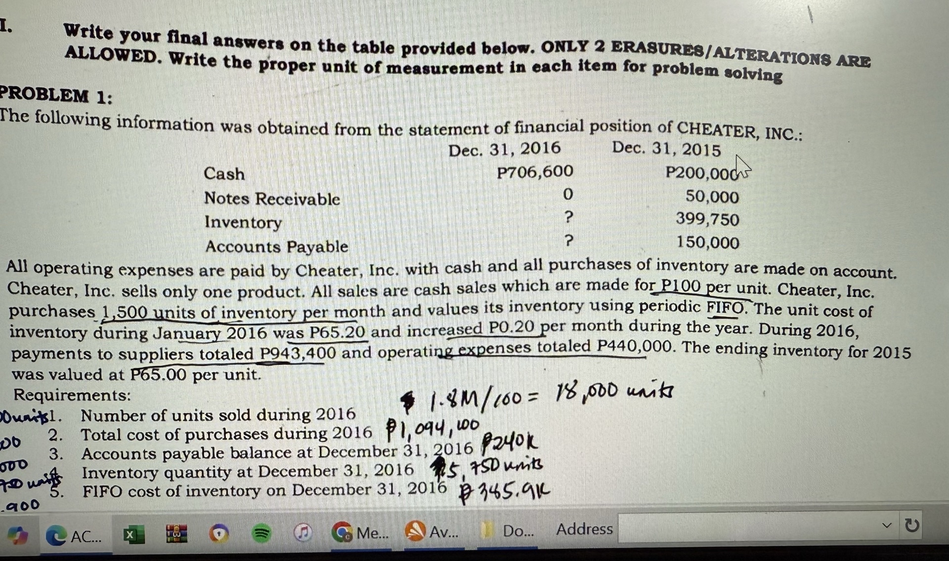 PROBLEM 1: The following information was | StudyX
