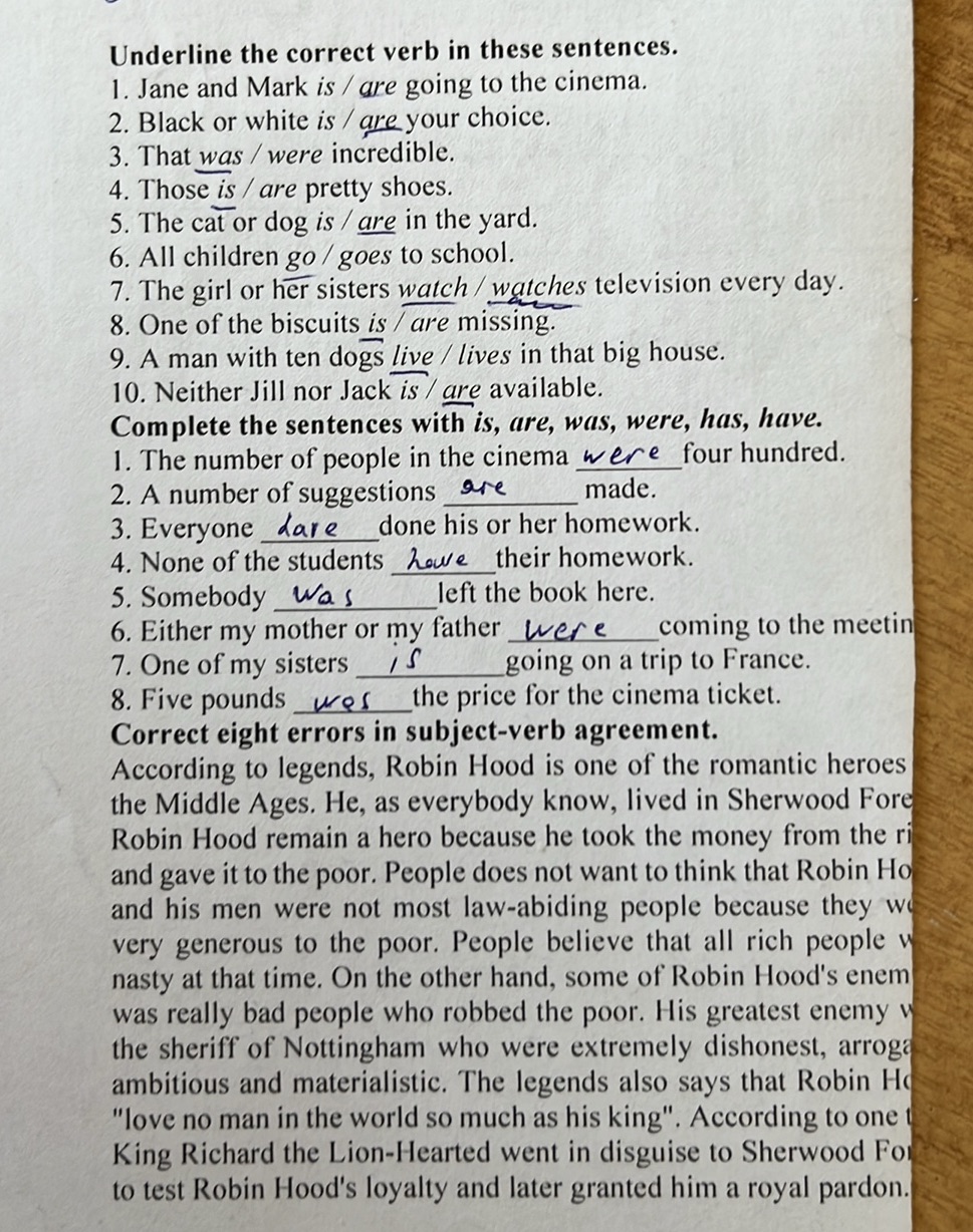 Underline the correct verb in these | StudyX