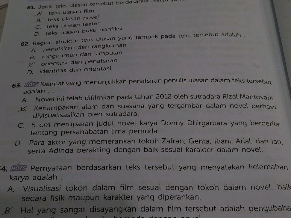 61. Jenis teks ulasan tersebut berdasarkan | StudyX
