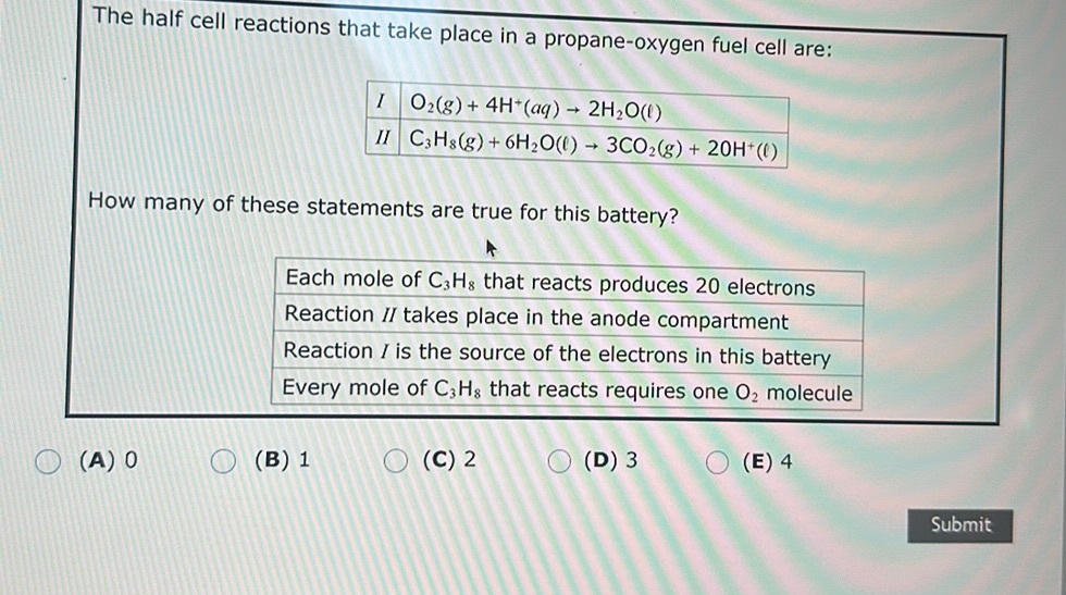 The half cell reactions that take place in a | StudyX