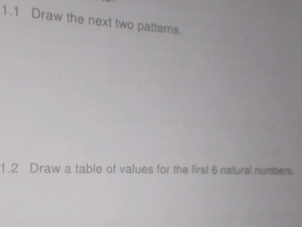1.1 Draw the next two patterns. 1.2 Draw a | StudyX