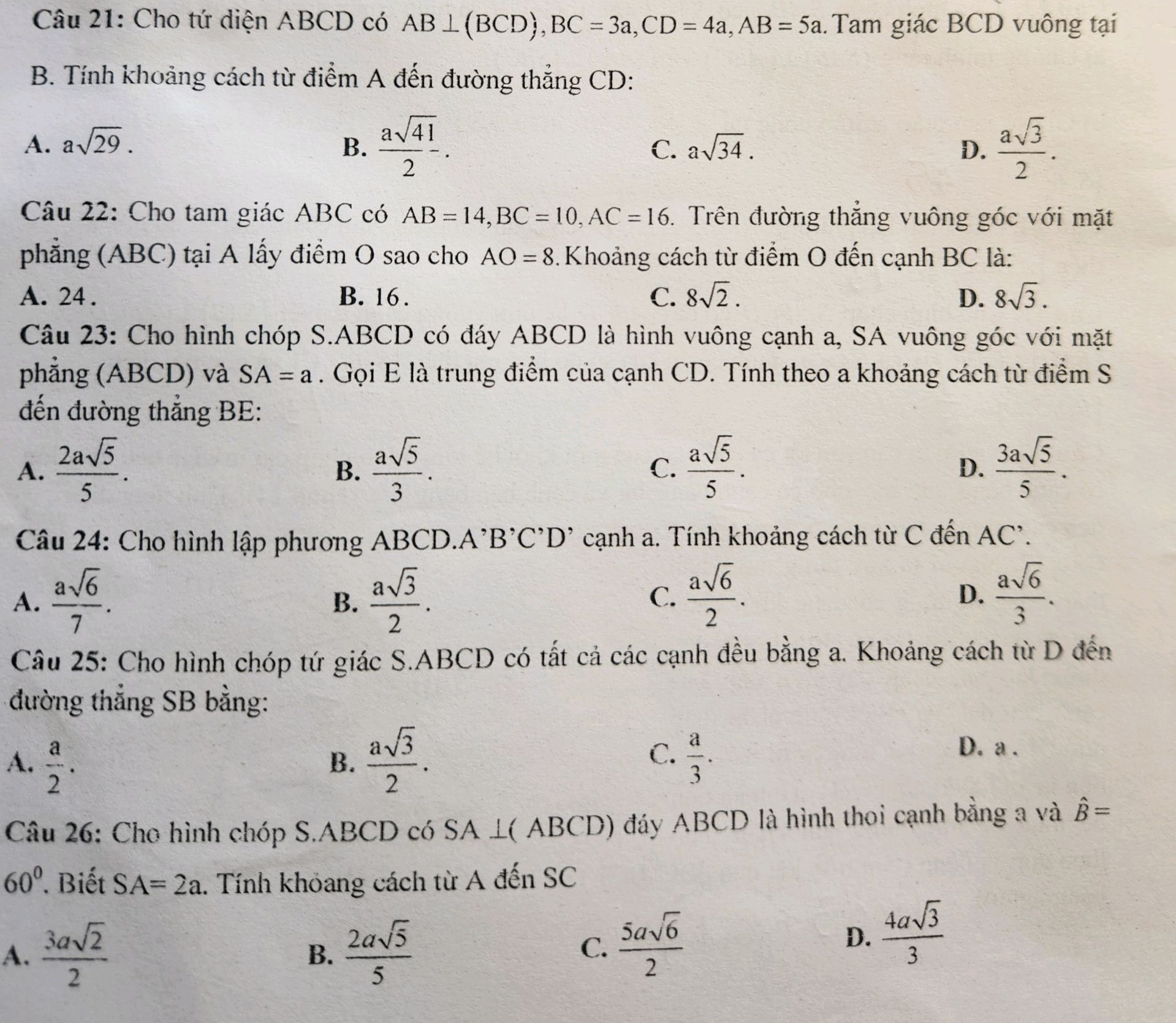 Câu 21: Cho tứ diện ABCD có $AB (BCD)$, | StudyX