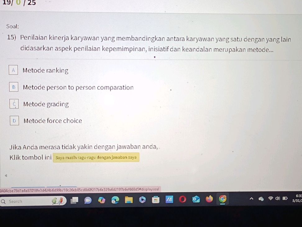 15) Penilaian kinerja karyawan yang | StudyX