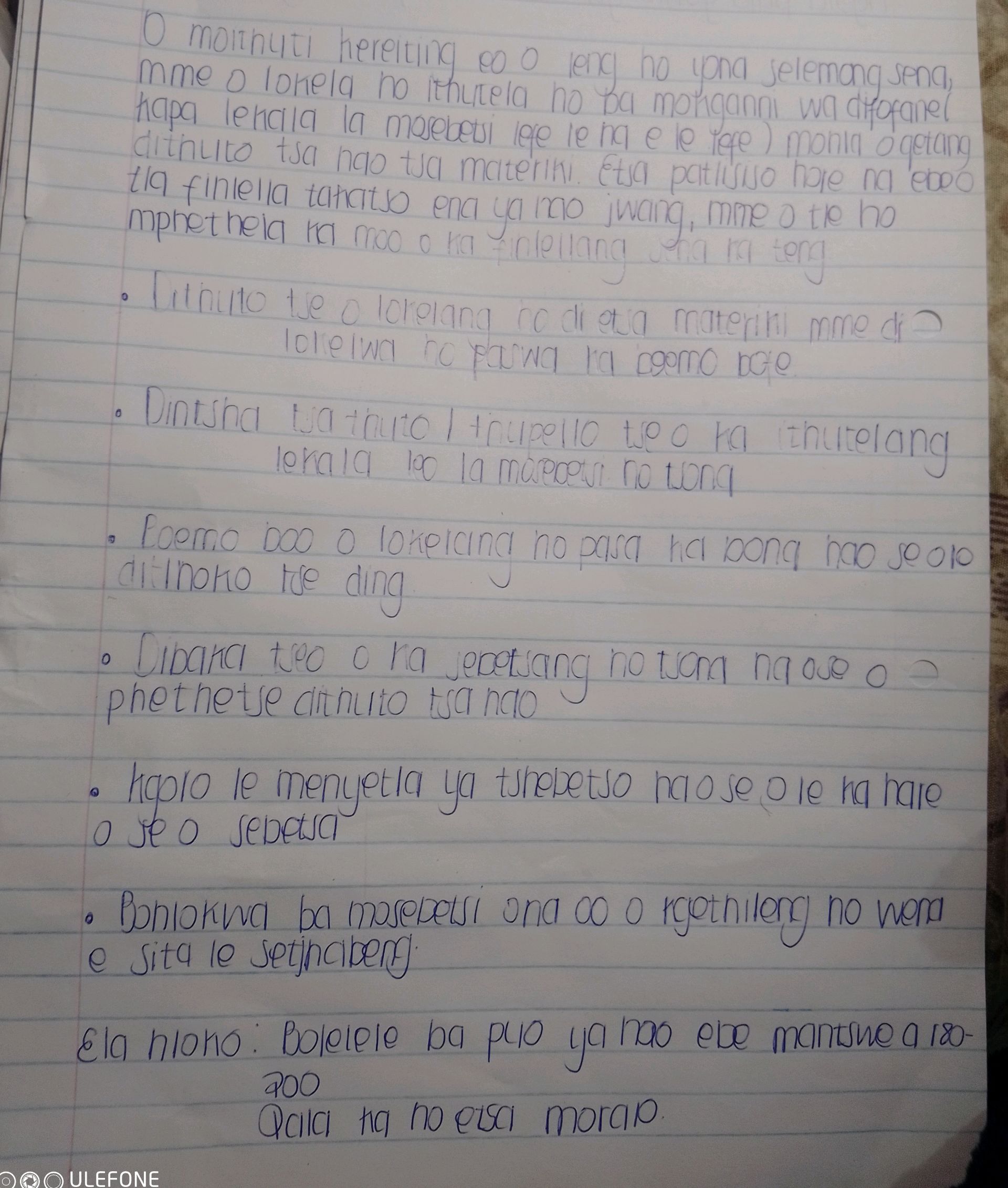 O moithuti hereiting co o leng ho uona | StudyX