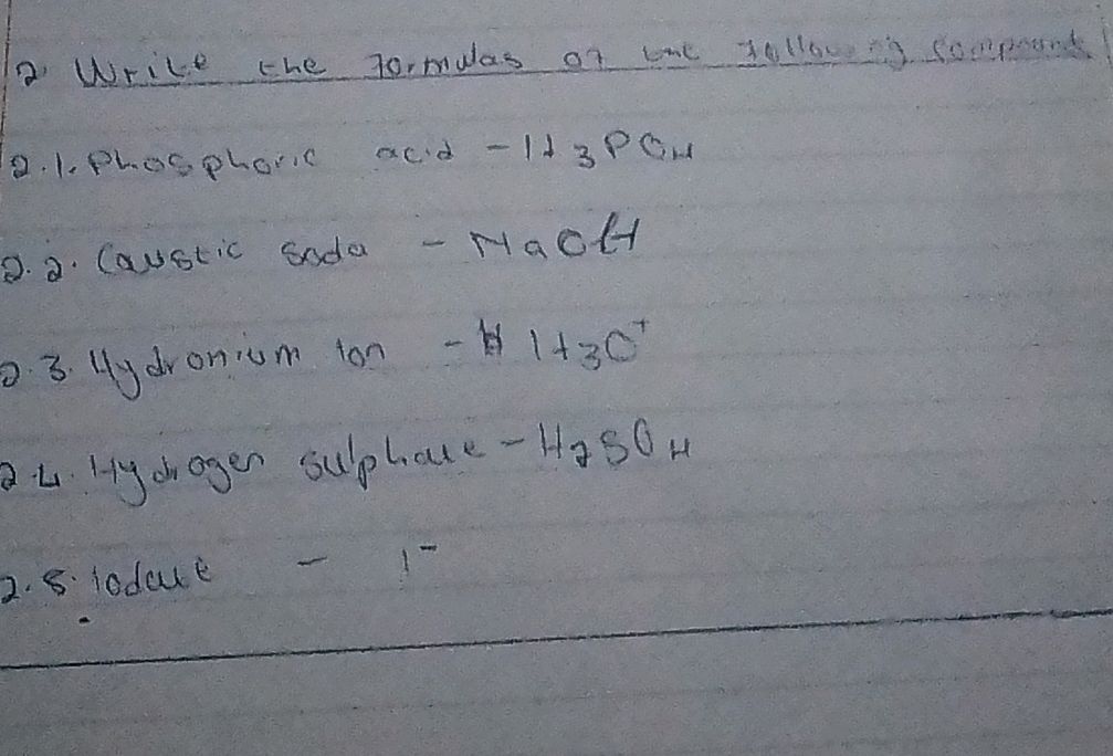 2. Write the formulas of the following | StudyX