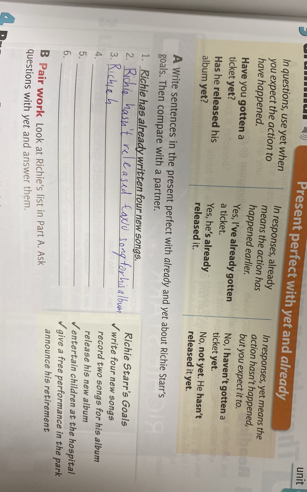 A Write sentences in the present perfect | StudyX