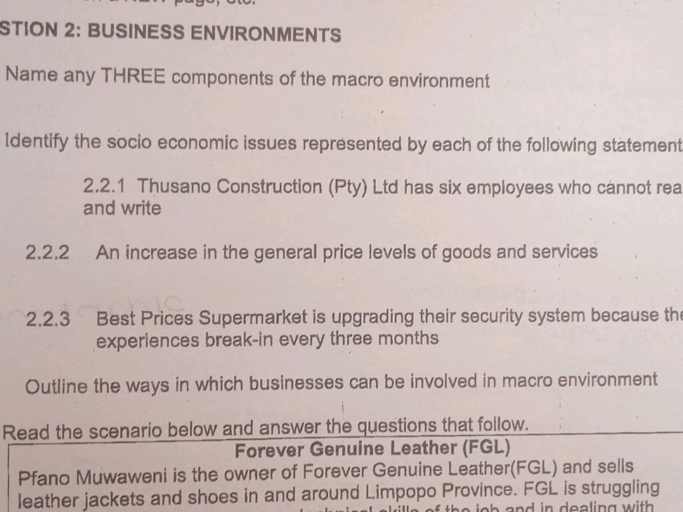 Name any THREE components of the macro | StudyX
