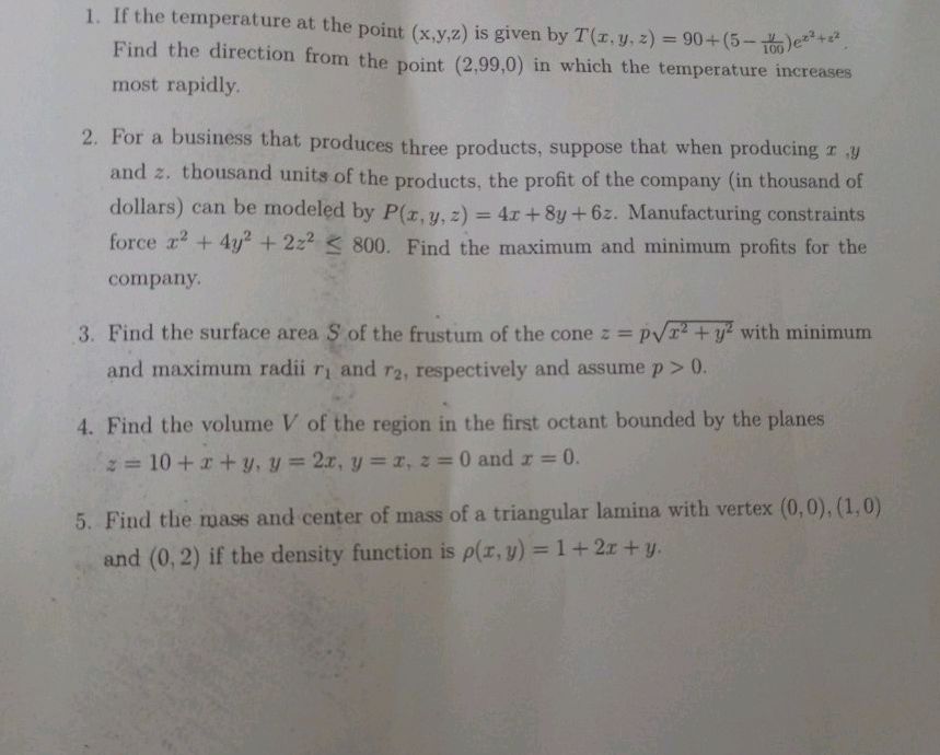 1. If the temperature at the point $(x,y,z)$ | StudyX