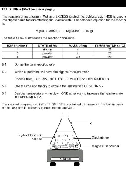 The reaction of magnesium (Mg) and EXCESS