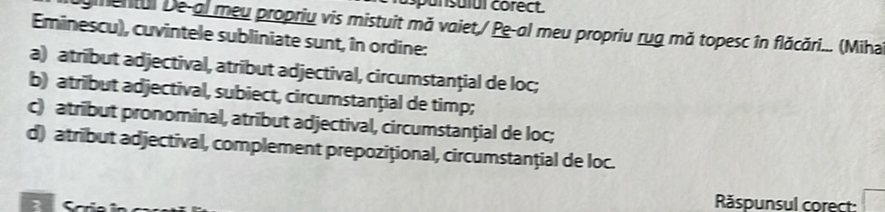 Eminescu), cuvintele subliniate sunt, în | StudyX