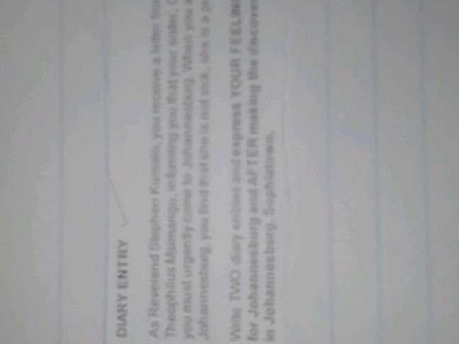 DIARY ENTRY As Reverend Stephen Kumalo, you | StudyX