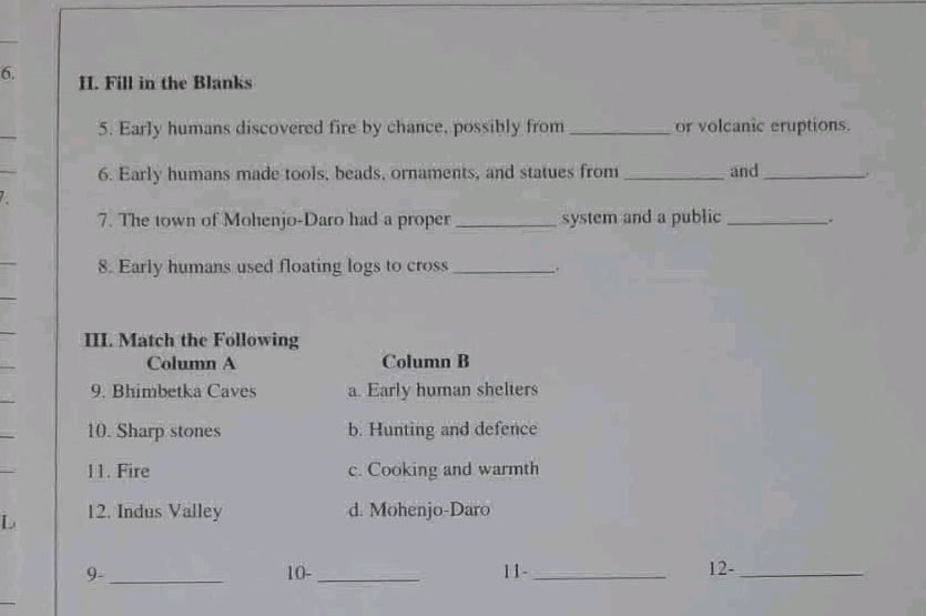 II. Fill in the Blanks 5. Early humans | StudyX