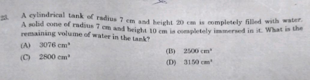 A cylindrical tank of radius 7 cm and height | StudyX