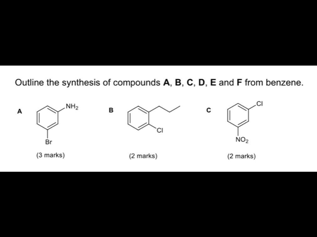 Outline the synthesis of compounds A, B, C, | StudyX