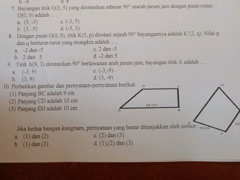 7. Bayangan titik Q(3, 5) yang dirotasikan | StudyX
