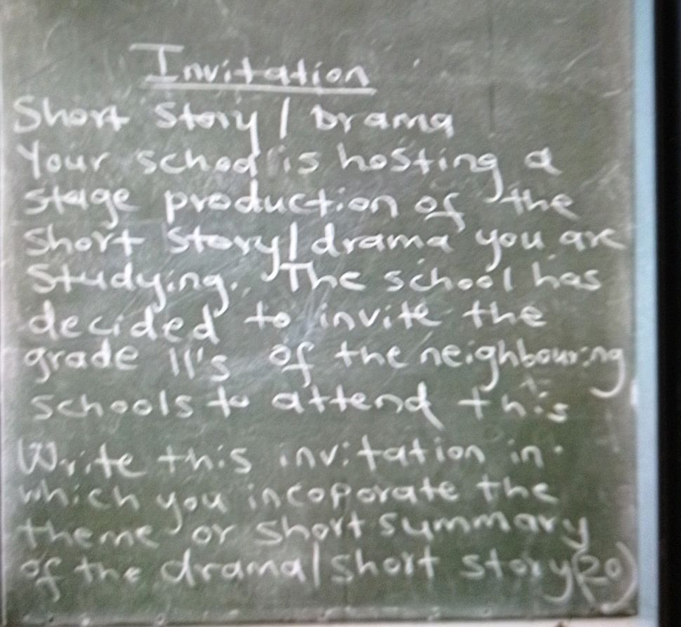 Invitation Short Story / drama Your school