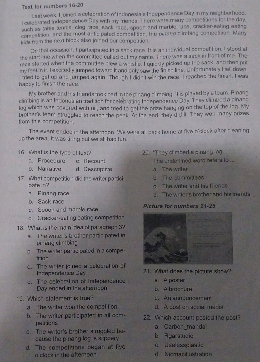 16. What is the type of text? a. Procedure | StudyX