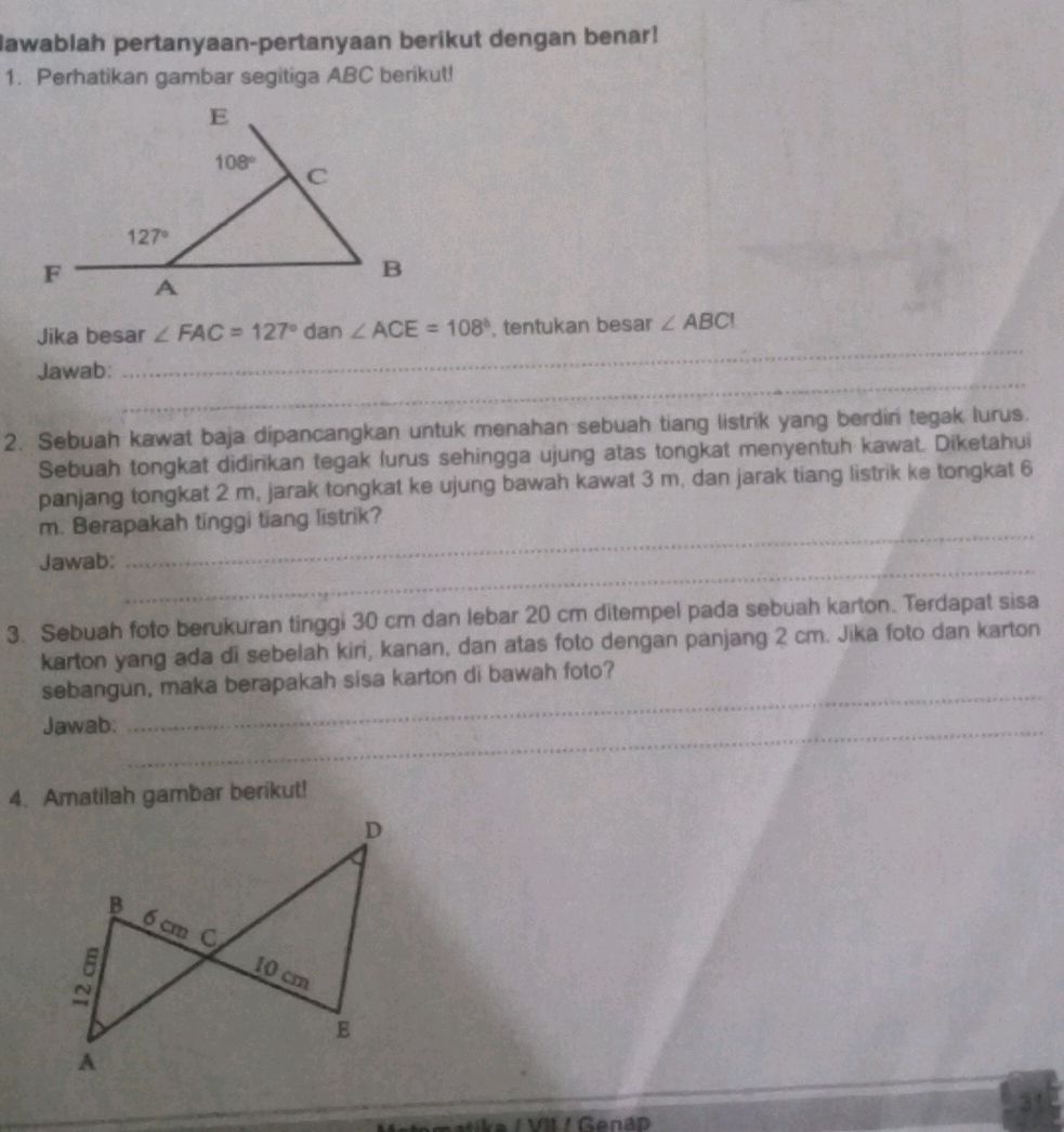1. Perhatikan gambar segitiga ABC berikut! | StudyX