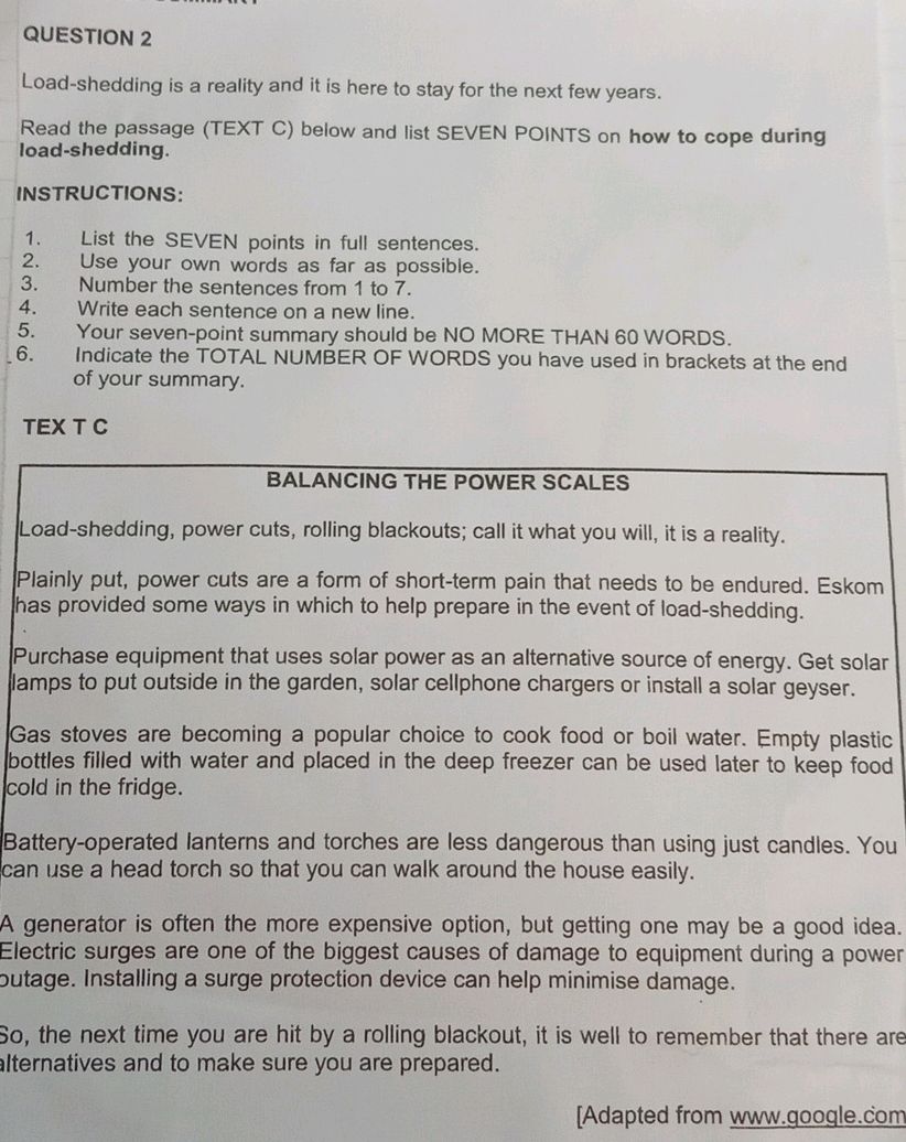QUESTION 2 Load-shedding is a reality and | StudyX