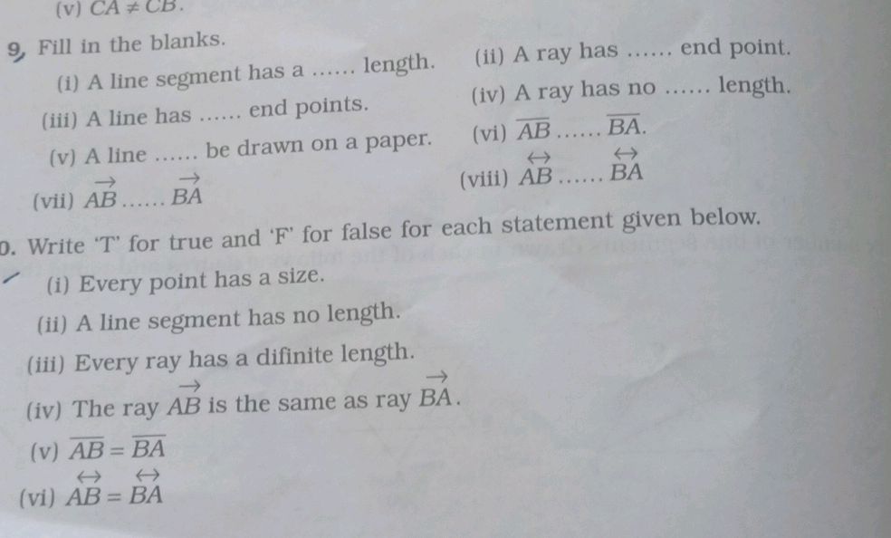 9. Fill in the blanks. (i) A line segment | StudyX