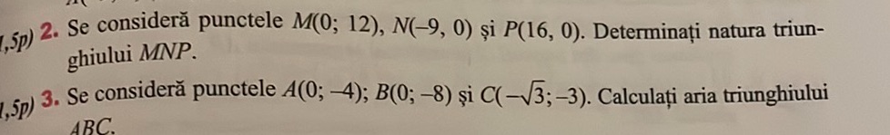 2. Se consideră punctele M(0; 12), N(-9, 0) | StudyX