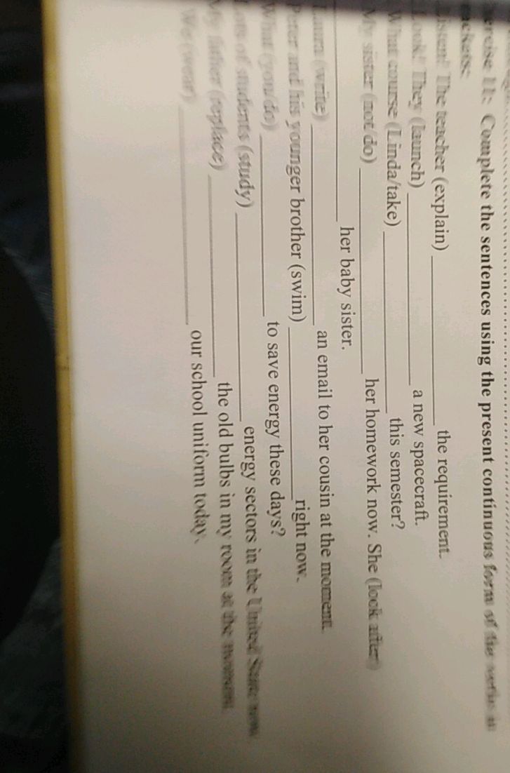 Exercise 11: Complete the sentences using | StudyX