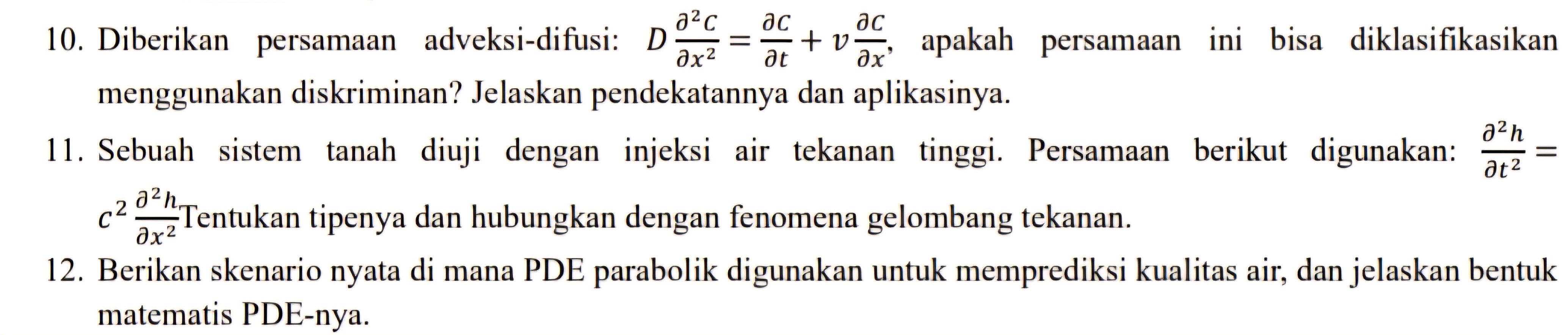 10. Diberikan persamaan adveksi-difusi: $D | StudyX