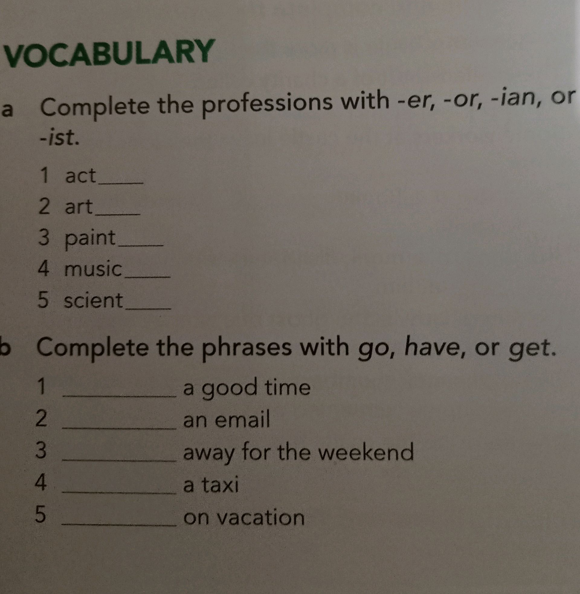 a Complete the professions with -er, -or, | StudyX