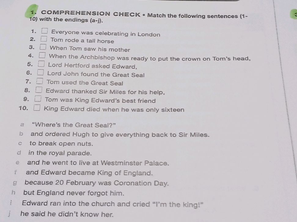 1. COMPREHENSION CHECK • Match the following | StudyX