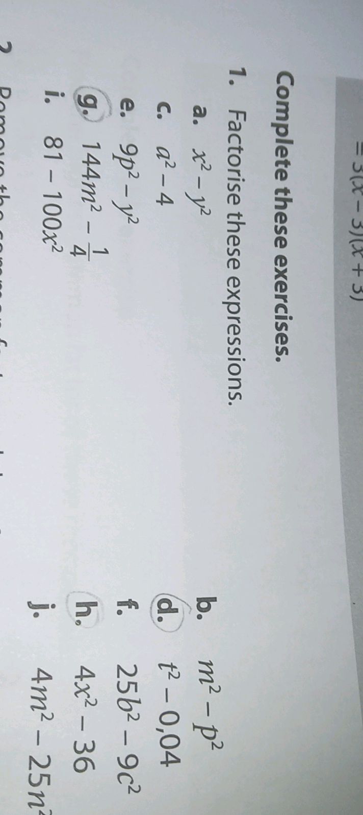 1. Factorise these expressions. a. $x^2 - | StudyX