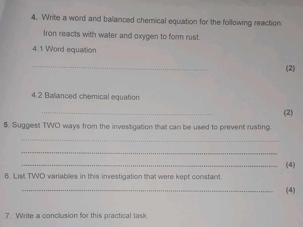 4. Write a word and balanced chemical | StudyX
