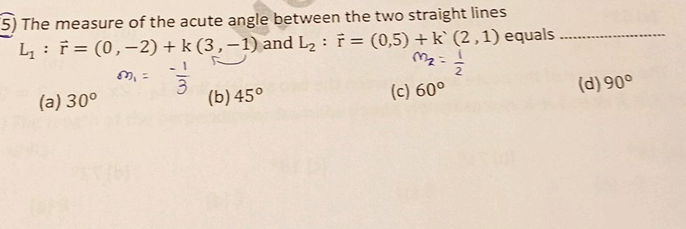 5) The measure of the acute angle between | StudyX