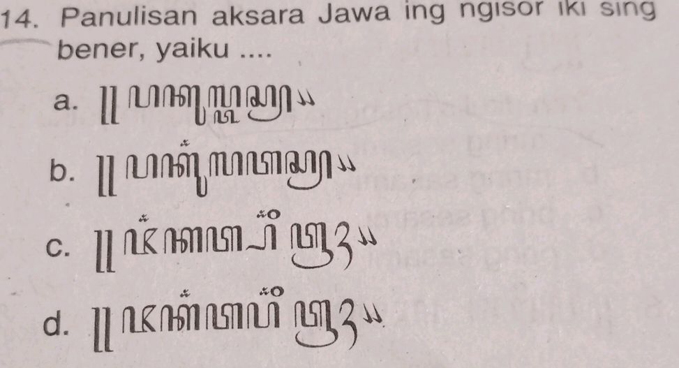 14. Panulisan aksara Jawa ing ngisor iki | StudyX