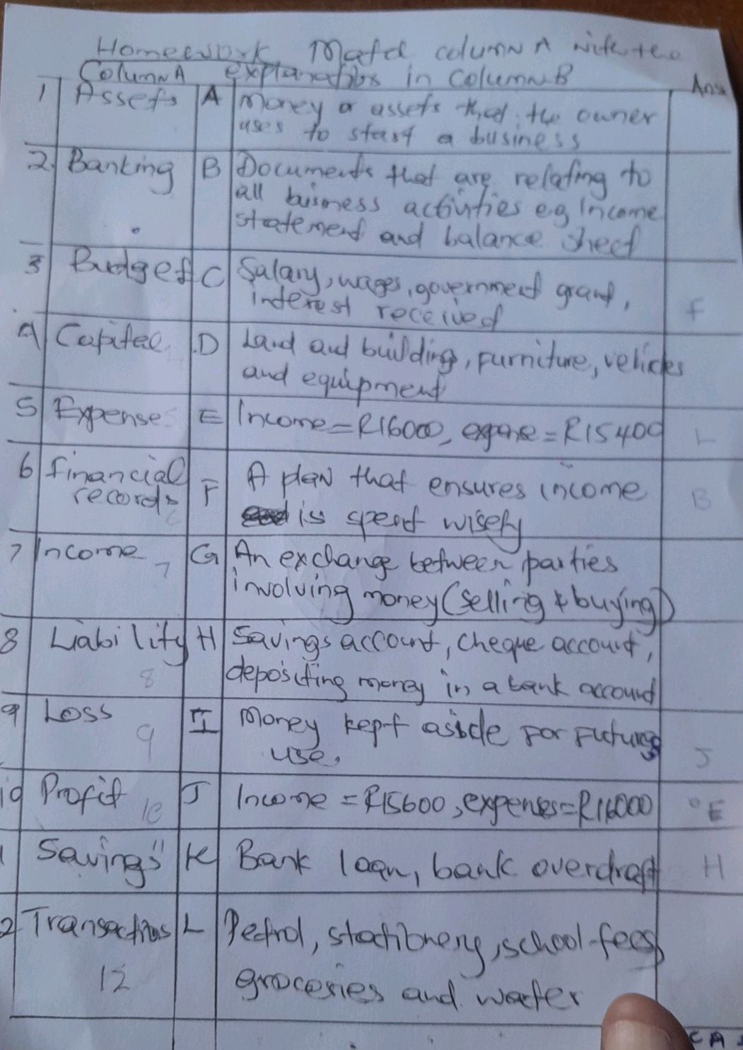 Homework Match column A with the | StudyX