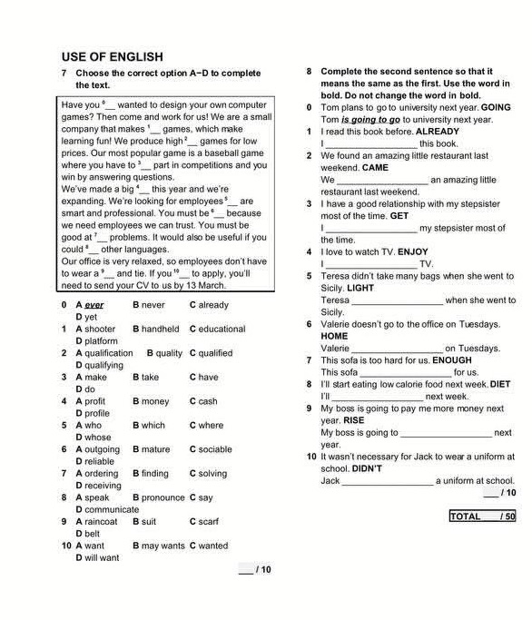 7 Choose the correct option A-D to complete | StudyX