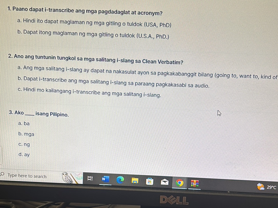 1. Paano dapat i-transcribe ang mga | StudyX